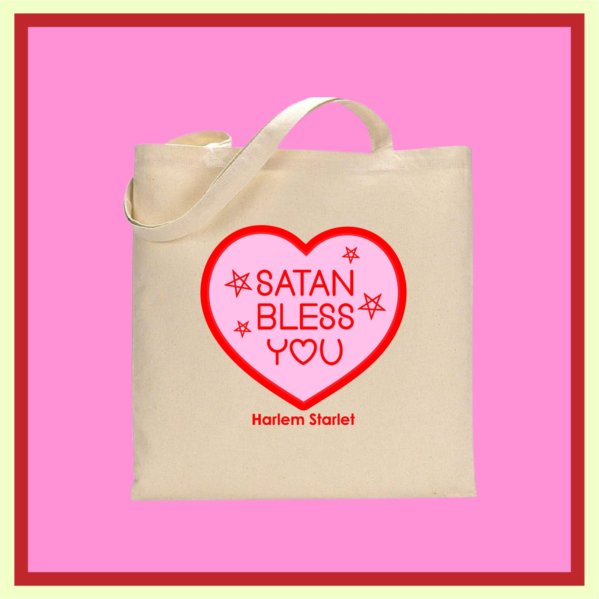 Tote Bag - Satan Bless You Heart in Red & Pink